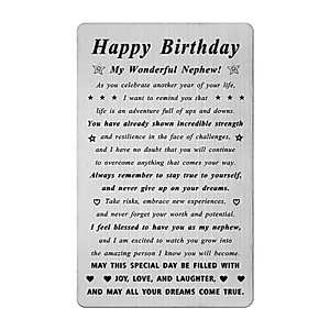 Nephew Birthday Gifts - Metal Engraved Birthday Card for Nephew - Happy Birhday My Wonderful Nephew Gifts Unique