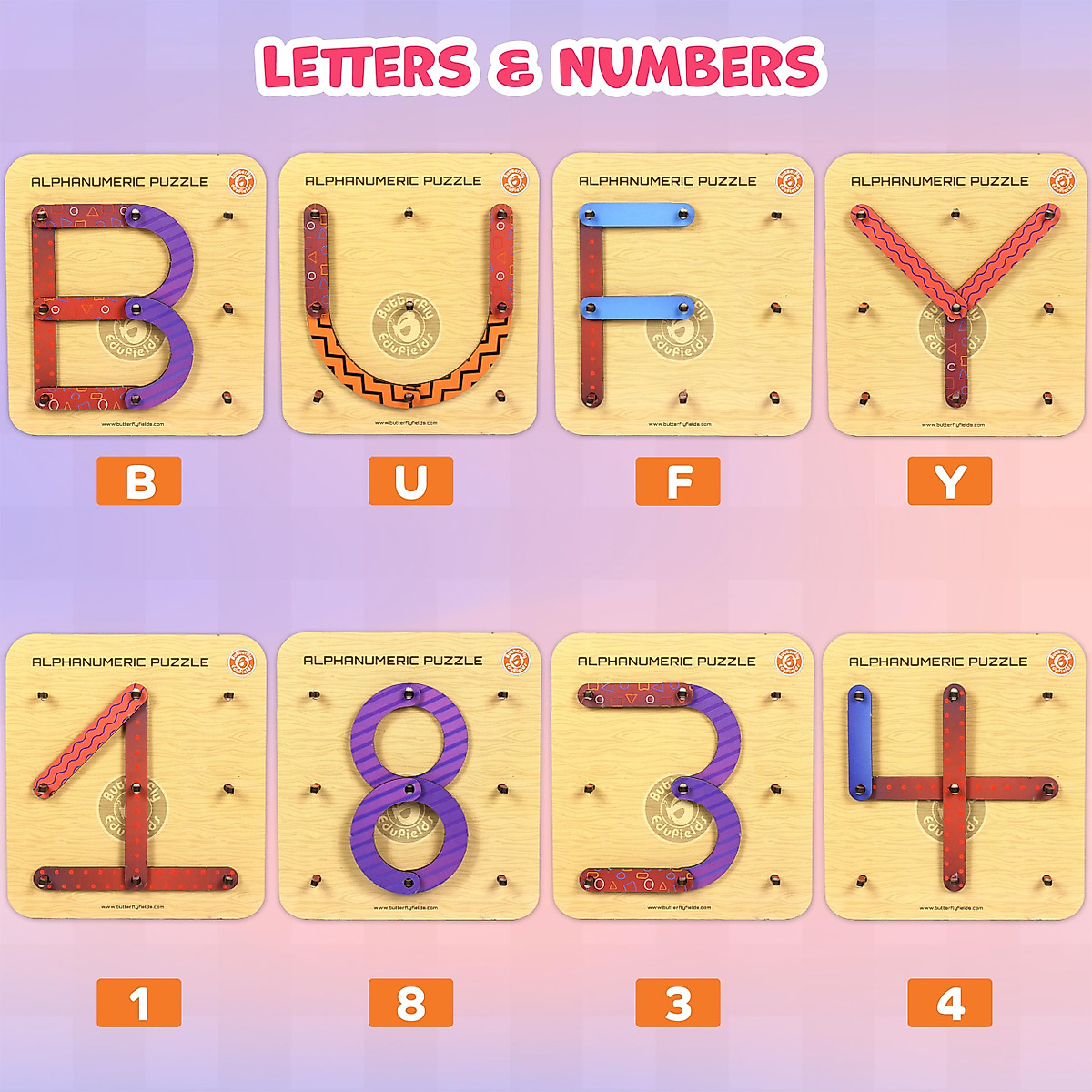 ButterflyEduFields Wooden Alphabets Numbers Construction Puzzle for Kids 3 Years 4 5 Years Boys Girls Preschool Learning Pack | Stacking Blocks Shape Colour Sorter Pegboard Kit