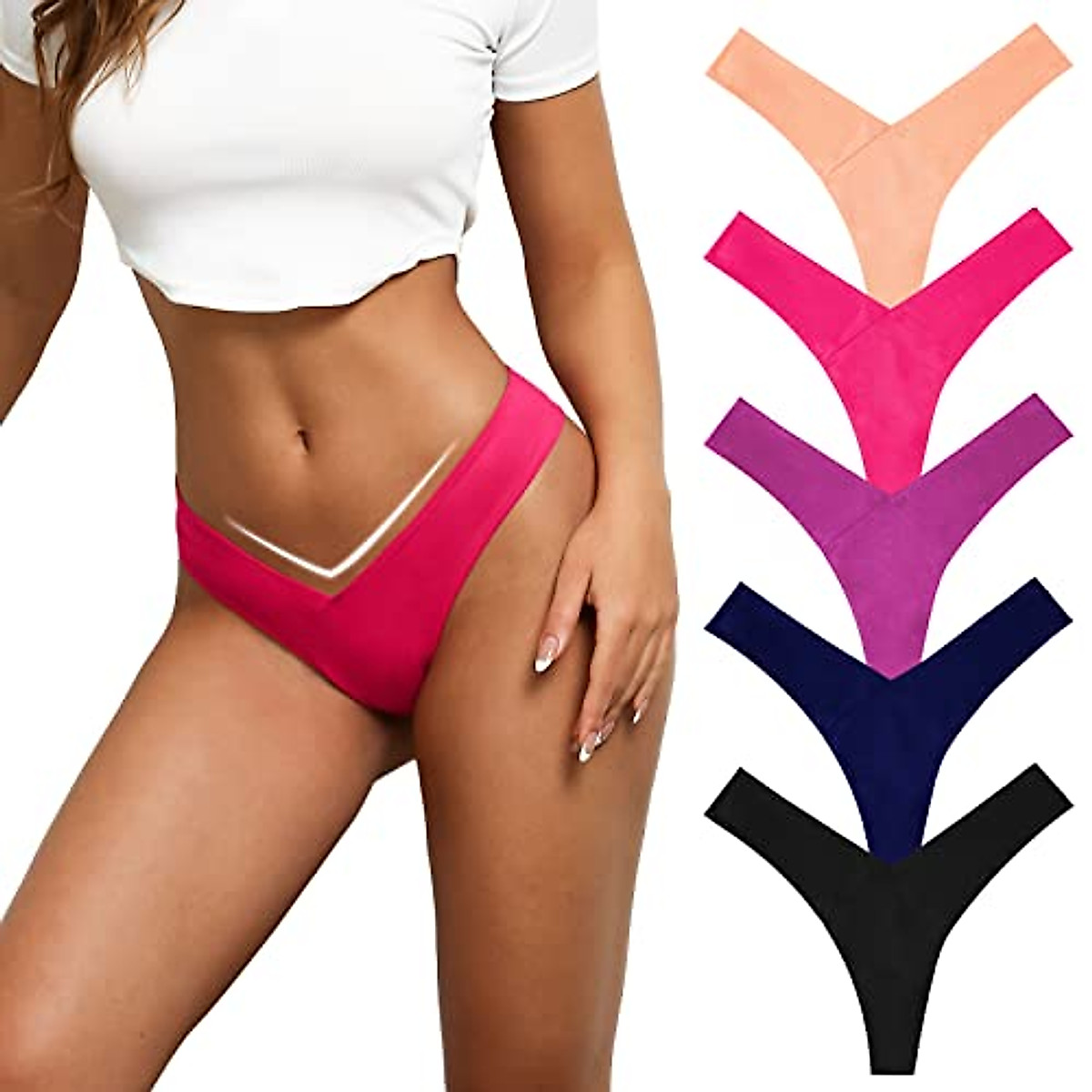chahoo Thongs for Women Pack Sexy, Breathable Womens Underwear Cotton Seamless Cheeky Panties High Waisted Thong for Ladies 5 Pack S-XL