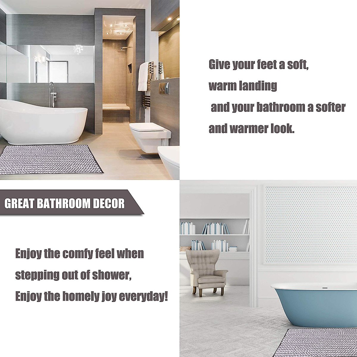 Bathroom Rug Mat Set 3 Pc - Memory Foam Plush Carpet Mats–Water Absorbent U-Shaped Bath Mats Lid Cover - Non Slip, Fast Dry Beauty The Beast Rose Rug Mat