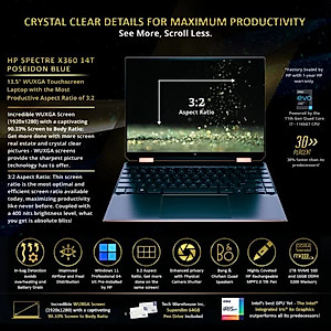 HP Spectre x360 Luxury 14T, 13.5" 3:2 WUXGA Touch, Intel i7-1165G7, 16GB RAM, 1TB SSD, Win 11 Pro, Bang&Olufsen Quad Speakers, Fingerprint, Tilt Pen, Poseidon Blue, 64GB TechWarehouse Flash Drive