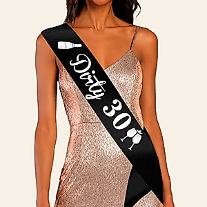 Thirty Birthday Sash - Black "Dirty Thirty" Sash - 30th Birthday Gifts Birthday Sash for Women Birthday Party Supplies - Sash for Birthday Parties