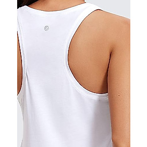 CRZ YOGA Womens Pima Cotton Racerback Workout Tank Tops Lightweight Loose Sleeveless Tops Athletic Gym Shirts White Medium
