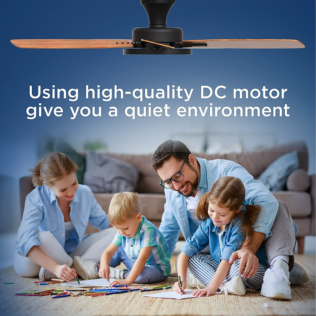 TALOYA 52 inch Ceiling Fans with Lights,Ultra Silent Multifunctional Ceiling Fan with Three Color Temperature and Dimmable Light with Reversible Blades Black