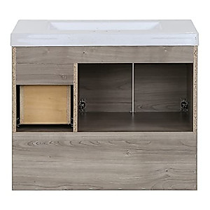 Spring Mill Cabinets Inna Floating Bathroom Vanity with 2-Door Cabinet, Drawer, Open Shelf, and White Sink Top, 30.5" W x 18.75" D x 26.27" H, Forest Elm