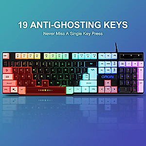 CHONCHOW Gaming Keyboard and Mouse Combo,USB Wired 104-Keys Full Size Light Up Keyboard Mic 3600DPI Rainbow Backlit Mechanical Feeling Compatible with PC Xbox Mac OS Game and Work