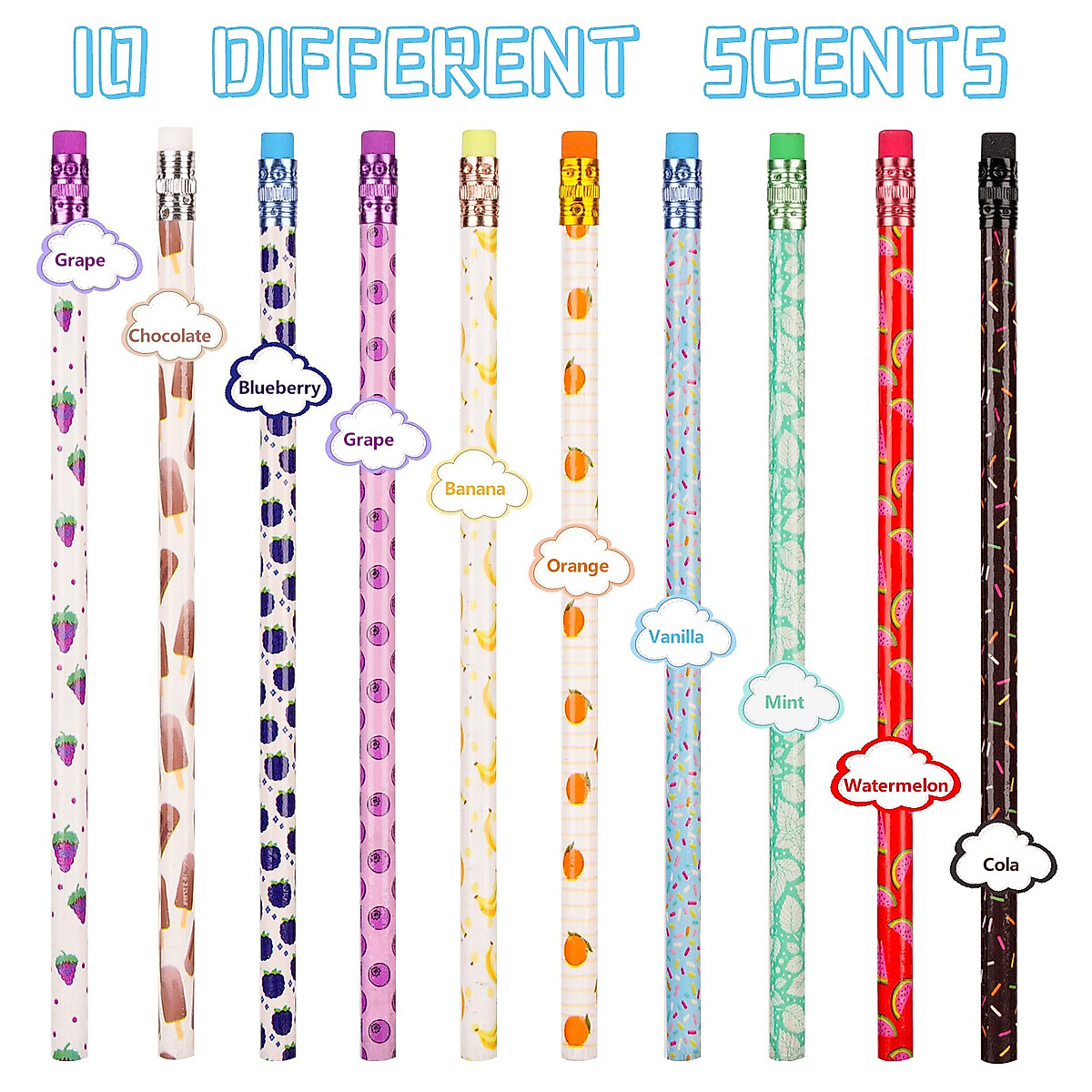 SAIWEILAI ONLINE 100 Pieces Scented Pencils School Pencils Cylinder Wood Pencils Smelly Pencils with Fruit Elements for Teachers Children Classrooms and Party Gifts Supplies, 10 Styles (100)