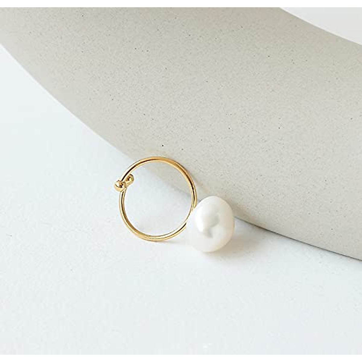 Kasoo Natural Baroque Large Pearl Ring French Retro Opening Adjustable Ring