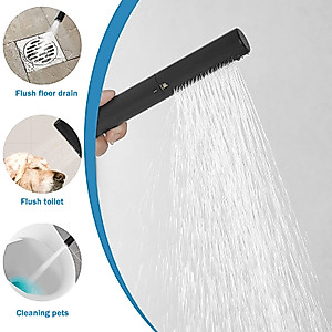 RUMOSE Matte Black Bathtub Filler Freestanding Tub Filler Floor Mount Tub Faucet Waterfall Free Standing Bathtub Faucet High Flow Brass Bath Shower Faucets with Handheld Sprayer