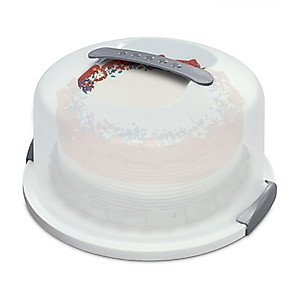 Sterilite Cake Server, Plastic Food Storage Container with Lid, Latches and Handle, Dessert Carrier, Dishwasher Safe, Clear Lid and White Base, 8-Pack