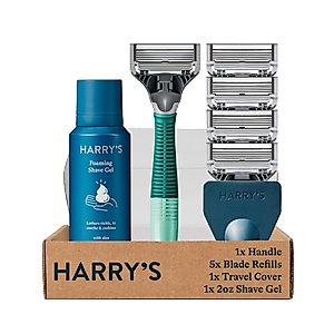 Harry's Razors for Men - Men's Razor Set with 5 Razor Blade Refills, Travel Blade Cover, 2 oz Shave Gel (Sage)