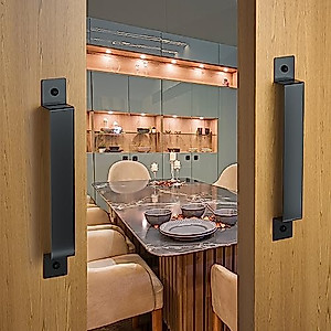 Riuog 2 Pcs 9.8 in Sliding Barn Door Handle Pull, Screen Door Pull, Black Iron Gate Handle Pull for Sliding Barn Doors Gates Garages Sheds (Rectangle, 9.8 in)