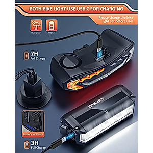 ONVIAN Rechargeable Bike Light Front and Rear Set for Night Riding, Ultra Bright Bicycle Headlight and Bike Tail Light Turn Signals with Bike Alarm, Waterproof Bike Accessories for Adult Kids Cycling