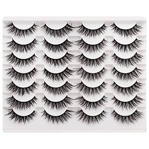False Eyelashes 15mm Lashes Natural Look 3D Mink Lashes Pack Small Short Cat Eye Lashes Wispy Fluffy Light Volume Fake Eyelashes 14 Pairs Pack