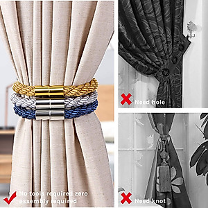 NICEEC 2 Pack Strong Magnetic Curtain Tiebacks Modern Simple Style Drape Tie Backs Convenient Decorative Weave Rope Curtain Holdbacks for Thin or Thick Home & Office Window Draperies (Black)