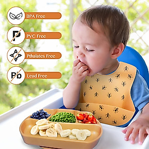 StarTotz Baby feeding set | Suction plates for baby, Plate and utensils set for baby, Baby led weaning supplies, Baby plates with suction, Silicone bib, Silicone plates for baby, Mustard (YBFS1)