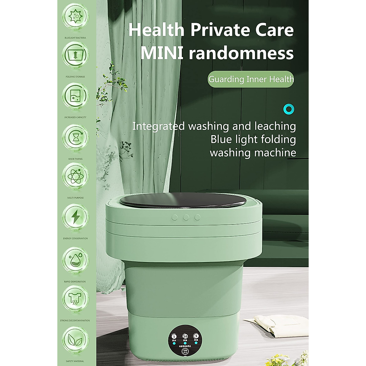 Portable Washing Machine Mini Washer with Drain Basket, Foldable Small Washer Deep Cleaning for Underwear, Socks, Baby Clothes, Travel, Camping, RV, Dorm, Apartment (Purple+Blue Light)