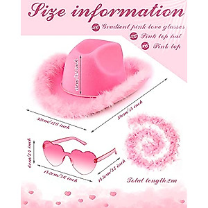Zhanmai 18 Pieces Pink Cowgirl Hat Feather Boa Heart Shaped Sunglasses Cowboy Hat Pink Boa for Western Bachelorette Party