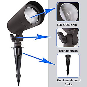 LED Landscape Lights with Connectors,12V Low Voltage, Warm White 3000K, 4W, 290LM, Outdoor Waterproof Garden Pathway Lights Wall Tree Flag Spotlights with Spike Stand, 4 Pack