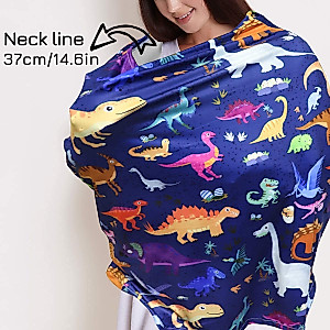 Dinosaur Baby Car Seat Canopy, Soft Plush Dotted Backing Baby Car Seat Cover, Nursing Cover Breastfeeding Scarf, Infant Carrier Cover for Boys and Girls