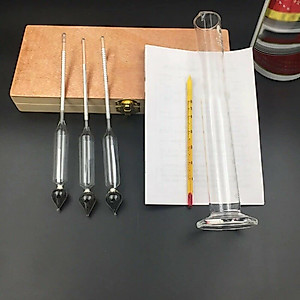 Alcohol Hydrometer Accurate 5 Pieces Alcoholmeter Kit 0-100% (ABV) Tralle 0-100 for Spirits Whiskey Moonshine Distilling Liquors Testing with 100ml Glass Test Jar Carry Storage Wood Box