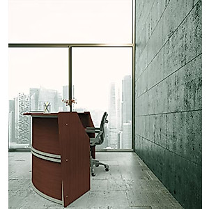 Linea Italia Curved Modern Office Desk Easy to Assembly 2 Panel Reception Counter for Lobby, Salon, 124" x 49", Cherry