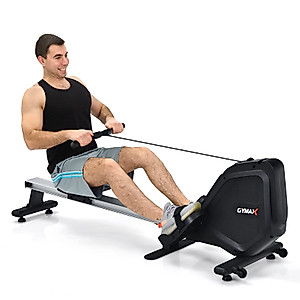 GYMAX Folding Magnetic Rowing Machine, 8 Level Adjustable Rower with LCD Monitor & Device Holder, Full Body Workout Home Gym Exercise Equipment for Small Space