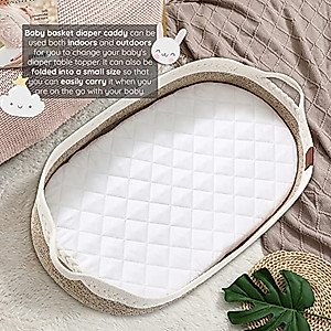LDVINE Baby Changing Basket - Diaper Caddy Organizer Moses Diaper Basket Table Dresser Nursery Topper, Waterproof Foam Pad Storage Woven Bin Included