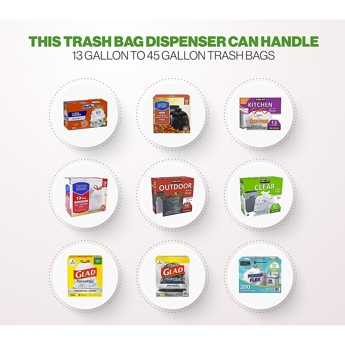 Trash Bag Dispenser – Extra Large Garbage Bag Roll Holder Storage Under Sink - Kitchen Bag Container Organizer - Includes Set of 4 Magnetic Clips