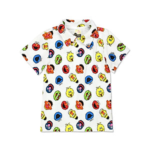 Sesame Street Boys Half Button Shirt for Infant and Toddler White/Multi