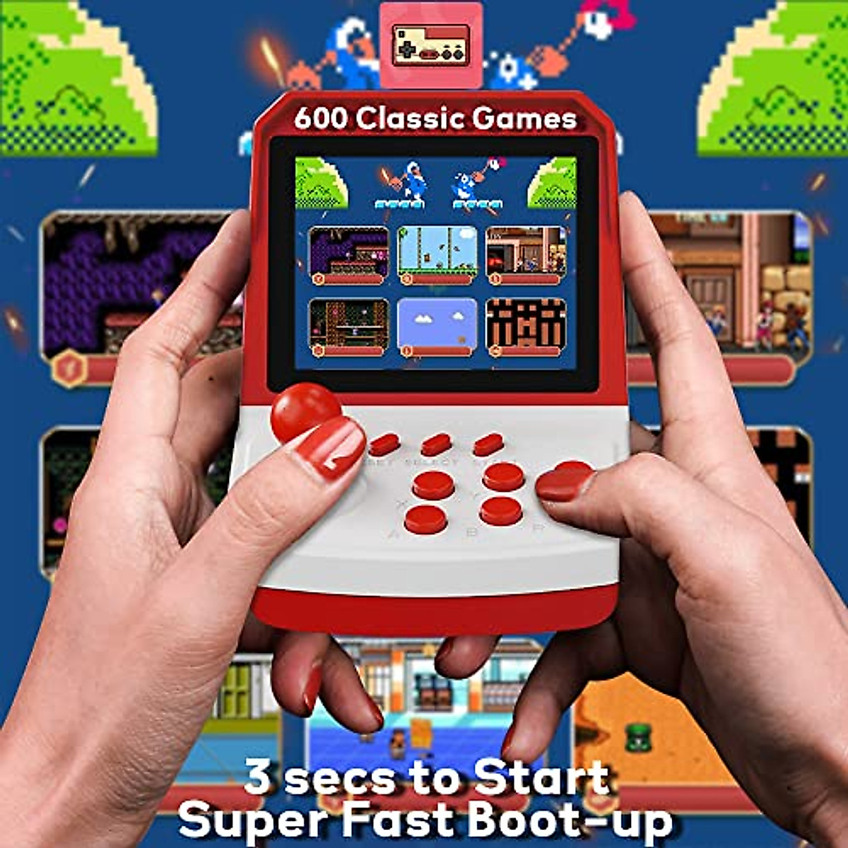 A6 Plus Mini Handheld Game Console 3.5 inch Arcade Style Emulator Portable Games Console Preinstalled Classic FC Games Built-in Rechargeable Battery for Kids Teens Gift 2 Players Red