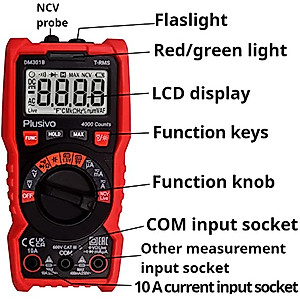 Multimeter 4000 Counts Digital Multimeter TRMS Auto-Ranging AC DC Voltmeter Ohm Volt Amp Tester NCV Live Test; Measures Voltage, Current, Resistance, Continuity with Set of Test Probes, Wire Stripper