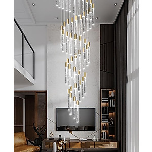 20ft Large Chandeliers for Living Room Gold Modern LED Lights High Ceiling Chandelier for Entryway Dining Room Ceiling Pendant Light Fixtures Sloping Ceiling Adjustable Dimmable Lighting