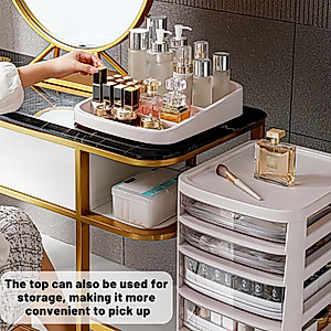 HamRoRung Makeup Storage Organizer with Drawers, Put 35 Lipstick, 18 Eyeshadow and 20 Brushes, Makeup Storage Cabinet, Floor Makeup Organizer with Wheels for Bedroom, Bathroom, Near the Vanity
