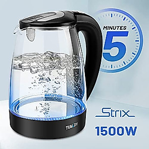 TUMIDY 1.7L Glass Electric Kettle Temperature Control Hot Water Boiler with 5 Colors LED Indicator and Keep Warm Function, 90°Open Fast Boil Auto Shut-Off Tea Heater Stainless Steel Inner Lid & Bottom