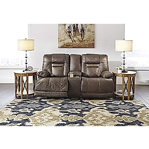 Signature Design by Ashley Wurstrow Leather Adjustable Dual Sided Power Reclining Loveseat with Console & USB Charging, Brown
