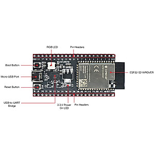 ESP32-S2 Saola 1R Dev Kit Featuring ESP32-S2 WROVER, 4 MB SPI Flash 2 MB PSRAM, Small-Sized ESP32-S2 Based Development Board for Arduino ESP-IDF