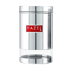 HAZEL Stainless Steel Transparent Glossy Finish See Through Container, Silver, Set of 2, 1700 Ml