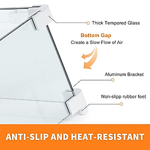 Grisun Cobalt Blue Fire Glass for Fire Pit - 1/2 Inch 10 Pounds and Rectangle Fire Pit Glass Wind Guard - 41.5 x 11.5 x 6 inch