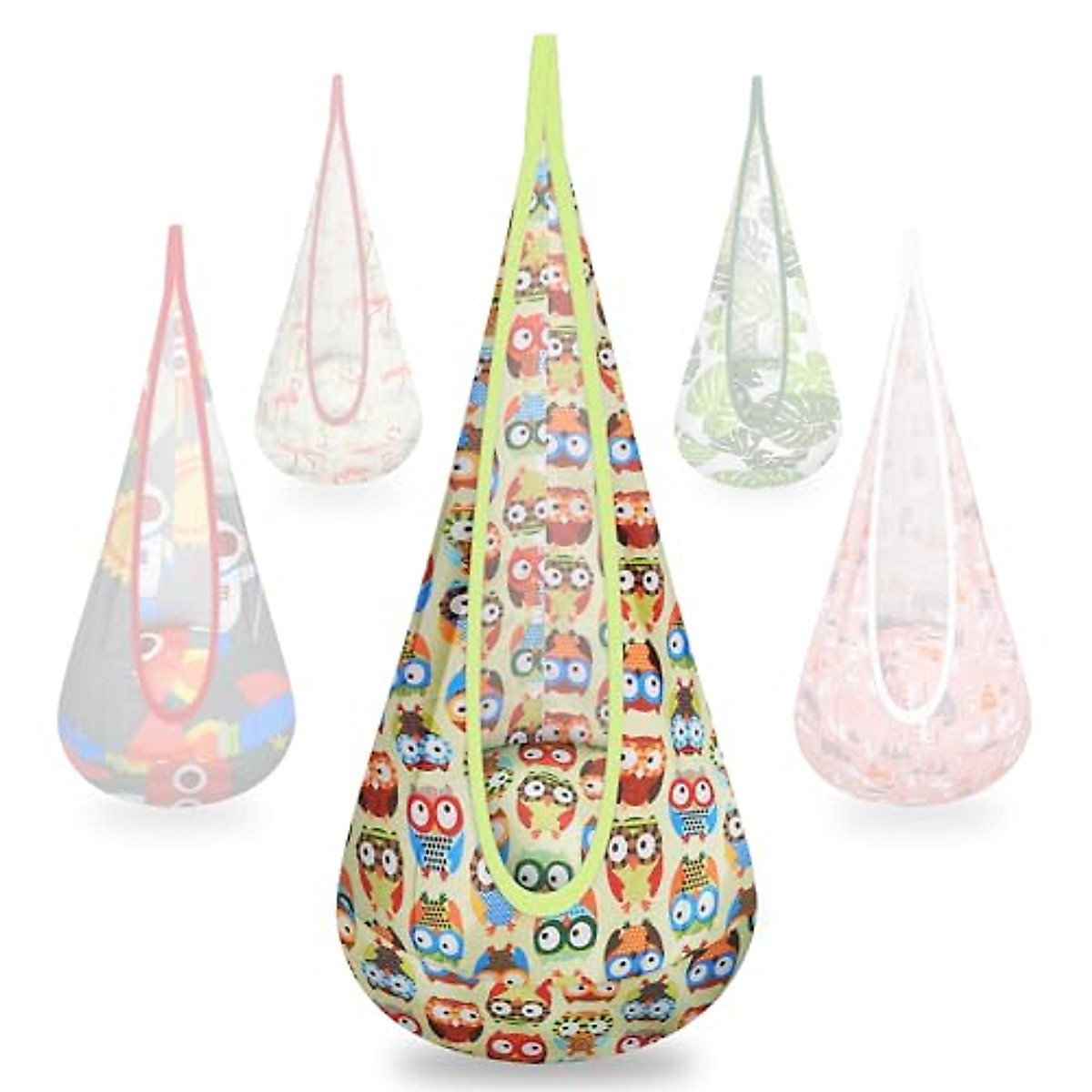 GARIG Pod Swing for Kids, Hanging Pod Swing Seat with Inflatable Pillow, Cartoon Pattern Kids Hammock Swing Chair for Indoor and Outdoor, Max Weight 180lbs (Kit, Owl)