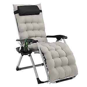Zero Gravity Chair,Reclining Lounge Chair with Removable Cushion,Headrest & Cup Holder,Patio Reclining Chair for Indoor Outdoor,Folding Reclining Chair,Portable Chaise for Deck,Yard,Porch,Pool