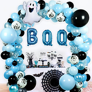 Halloween Baby Shower Decorations for Boy, Halloween Balloon Garland Arch Kit with Ghost-pattern Bats Foil Balloons For Halloween Day Party Decorations Halloween Themed Gender Reveal Party Supplies