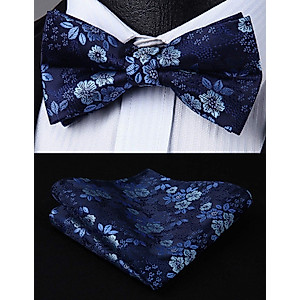 Bow Ties for Men Blue Pre-tied Black Paisley Bow Ties and Pocket Square Set Formal Men's Floral Classic Bowties for Wedding Party