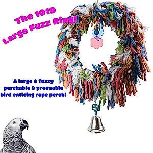 Bonka Bird Toys 1019 Large Fuzz Ring Colorful Cotton Preening Perch Parrot African Grey Cockatoo Amazon