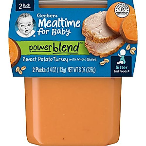 Gerber Mealtime for Baby 2nd Foods Power Blend Baby Food Tubs, Sweet Potato Turkey with Whole Grains, Pureed Baby Food, 2 - 4 Ounce Tubs/Pack (Pack of 4)