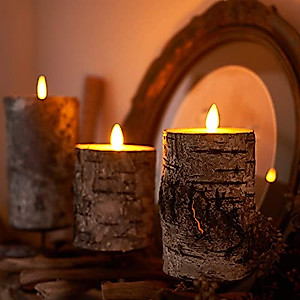 Incredle Birch Flameless Candles Moving Flame Battery Operated Candles Set of H4 5" 6" xD3 Real Wax Flickering LED Pillar Candles with 10 Key Remote Timer