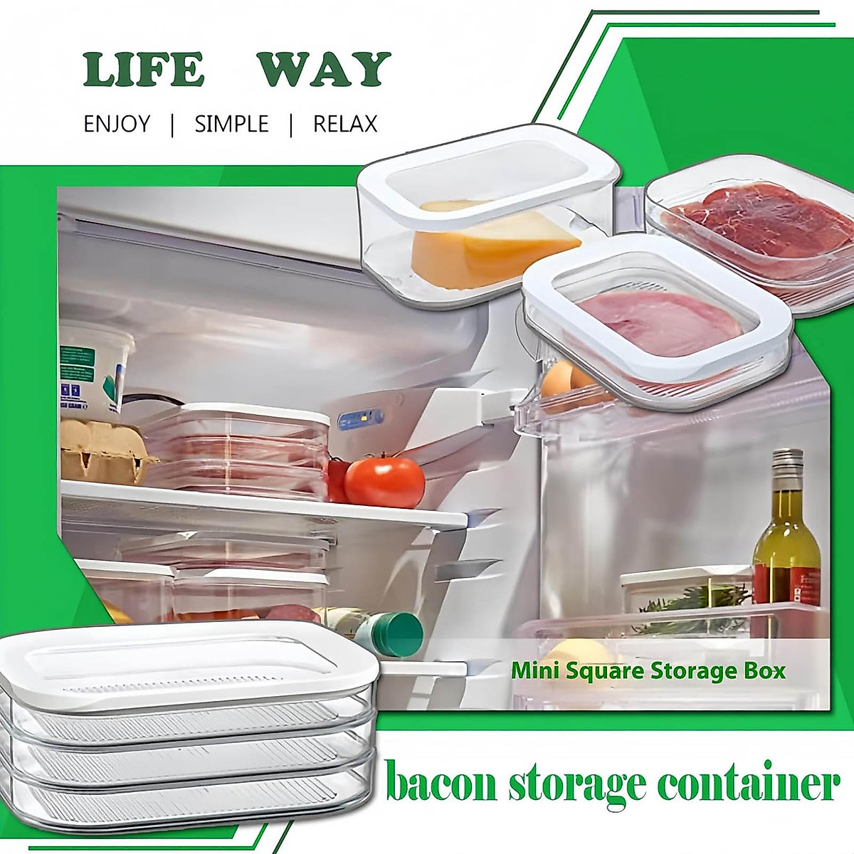 Deli Meat Cooler For Refrigerator Stackable Lunch Meat Plastic Organizer With Lid Food Refrigerator Storage Box Bacon And Cheese Organizer For Refrigerator (C)