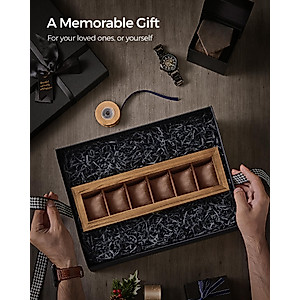 SONGMICS Watch Box, 6-Slot Watch Case, Solid Wood Watch Box Organizer with Glass Lid, Rustic Walnut UJOW006K01