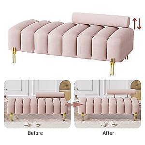 Nolohoo Small Loveseat Sofa Couch, 52.2" Modern Velvet Mini Couch for Bedroom with Golden Legs, Upholstered Settee Bench with Adjustable Back for Living Room Office Compact Small Space, Pink