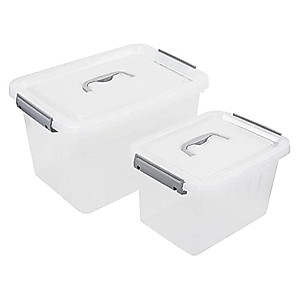 Ggbin 12 Quart & 6 Quart Latch Storage Box Bin with Handle, 2 Packs, Clear